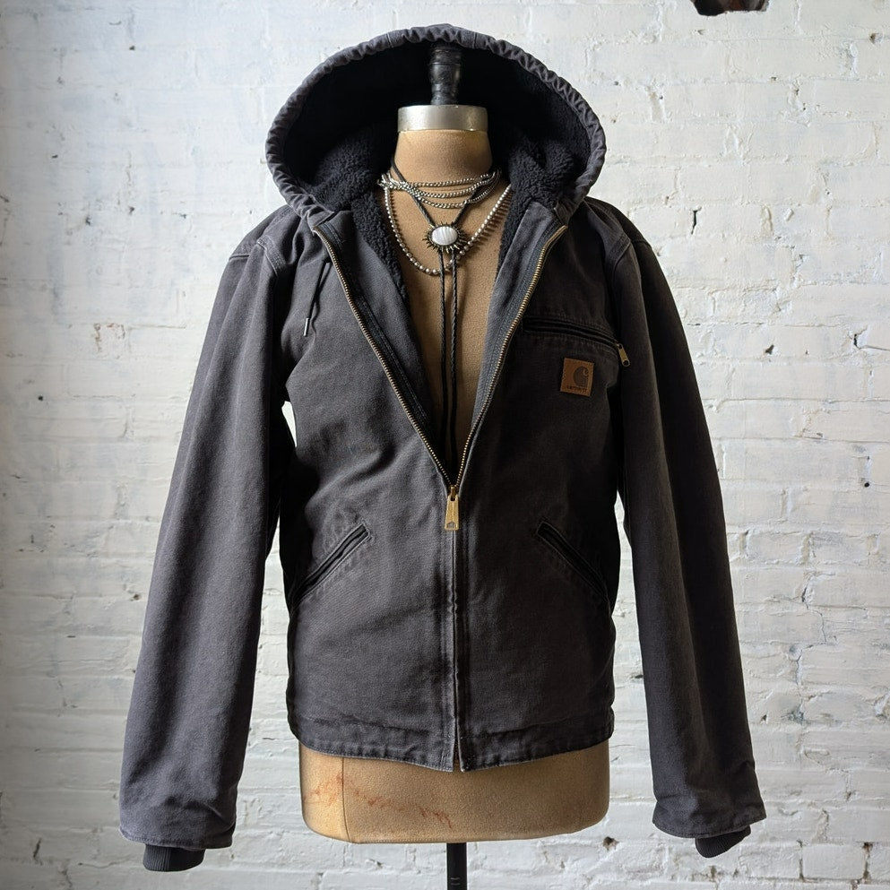 Vintage Carhartt Grey Jacket Sherpa Fuzzy Utility Hooded Gorpcore Chor ...